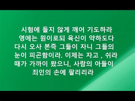 마태복음영해설교 장 스베덴보리 시험에 들지 않게 깨어 기도하라 마음에는 원이로되 육신이 약하도다 자니 눈이 피곤함이라 이제는 자고 쉬라 사람의 아들이 죄인의