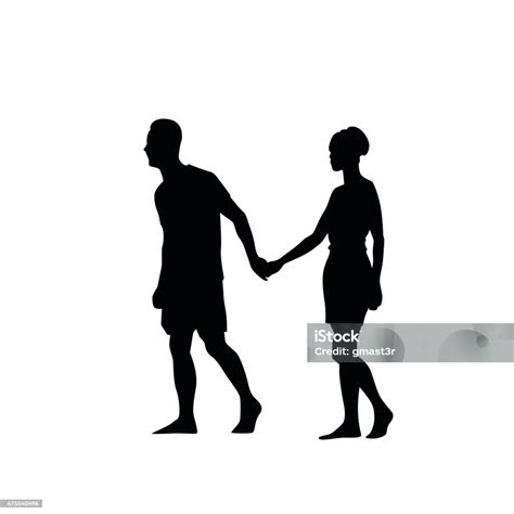 실루엣 커플 남자 과 여자 산책 들고 손 전체 길이 위에 흰색 배경 20 29세에 대한 스톡 벡터 아트 및 기타 이미지 20 29세 가득 찬 검은색 Istock
