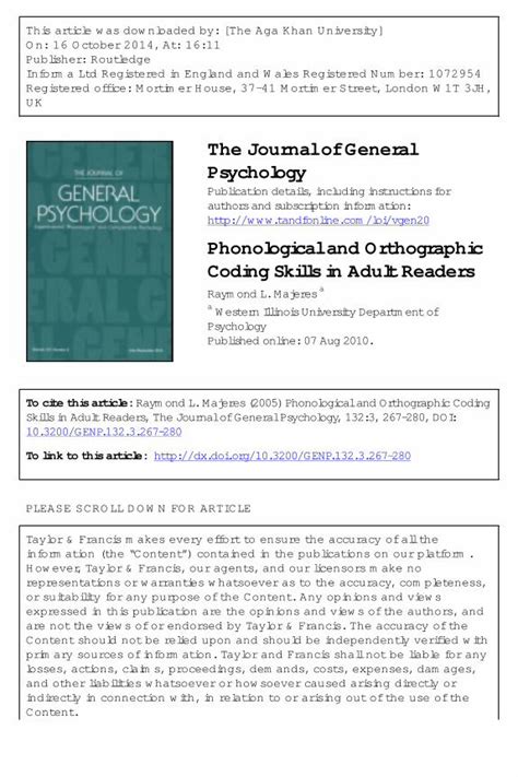 Pdf Phonological And Orthographic Coding Skills In Adult Readers