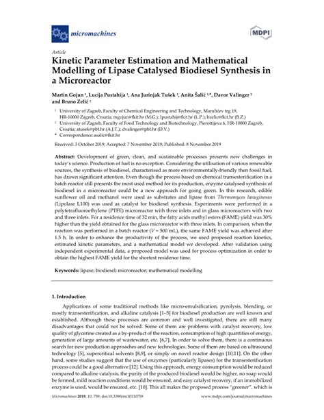 Pdf Kinetic Parameter Estimation And Mathematical Modelling Of Lipase Catalysed Biodiesel