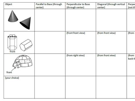 Cross Sections Of 3d Objects Practice Chart Teaching Resources