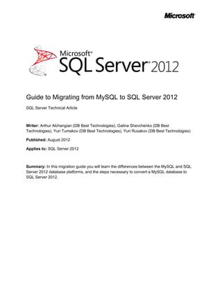 Sql Server 2012 Guide To Migrating From My Sql To Sql Server 2012 PDF