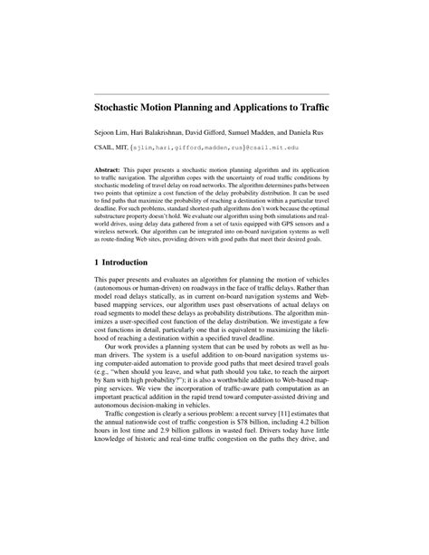 Pdf Stochastic Motion Planning And Applications To Traffic