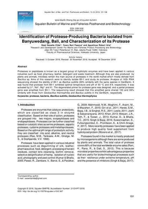 Pdf Identification Of Protease Producing Bacteria Isolated From