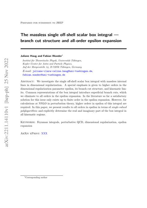 Pdf The Massless Single Off Shell Scalar Box Integral Branch Cut