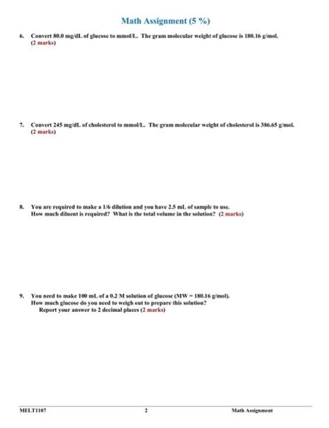 Convert Mg Dl Of Glucose To Mmol L The Gram Chegg Com