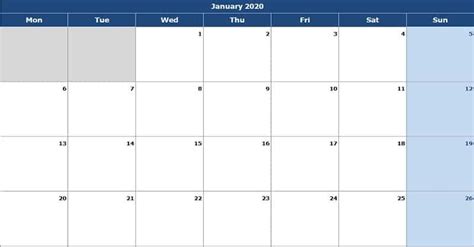 Calendar 2020 Excel Weekly