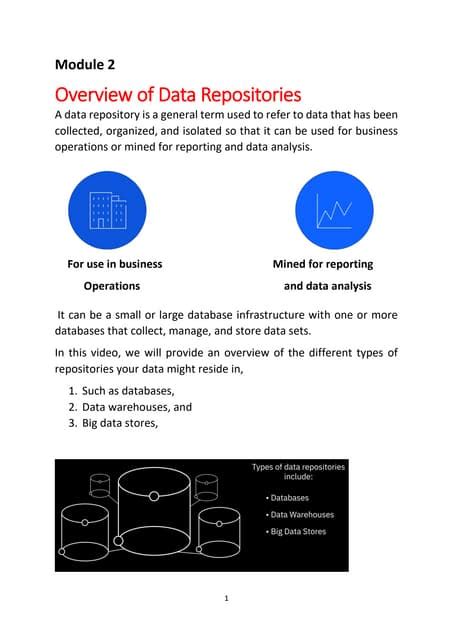 Ibm Data Analytics Module 2 Overview Of Data Repositories Pdf