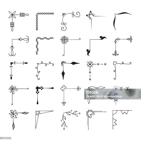 손으로 그린 선조 모서리와 모티프 웨딩 테두리 복고 스타일의 텍스트 장식 요소를 번성 빈티지 프레임을 소용돌이 액자에 대한 스톡 벡터 아트 및 기타 이미지 Istock