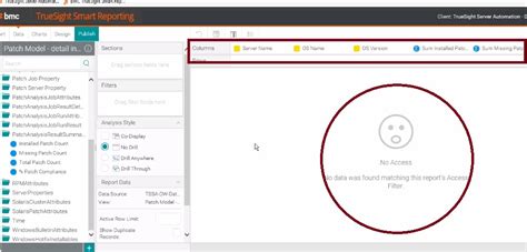 truesight smart reporting server automation tssr sa reporting page shows no access no data