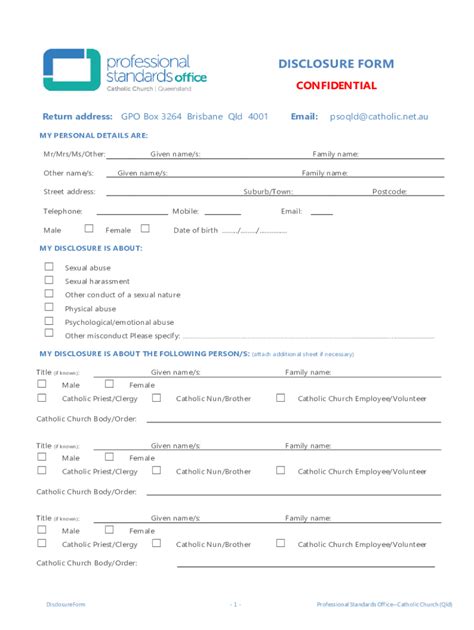 Fillable Online Psoqld Catholic Net Return Address GPO Box Brisbane Qld Fax Email