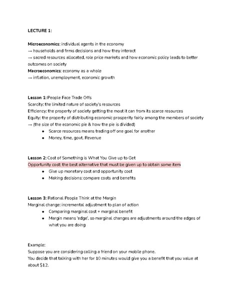 Economics Lecture Notes LECTURE 1 Microeconomics Individual Agents In The Economy