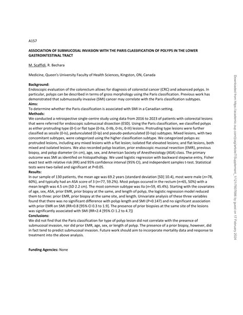 Pdf A157 Association Of Submucosal Invasion With The Paris Classification Of Polyps In The
