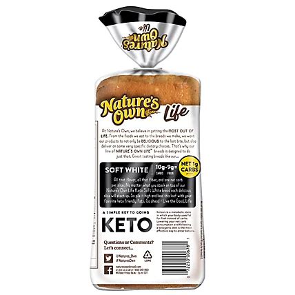 Natures Own Life Keto Soft White Bread Net 1 Carb Sliced White Keto
