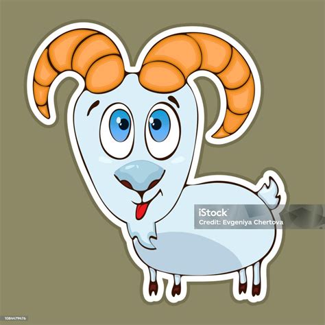 그려진된 귀여운 재미 있는 장난 염소 표시 언어 스티커 디자인 요소 화려한 손 그림 만화 캐릭터 벡터 일러스트 캐리 커 처 배경색에 흰색 선으로 분리 귀여운에 대한 스톡