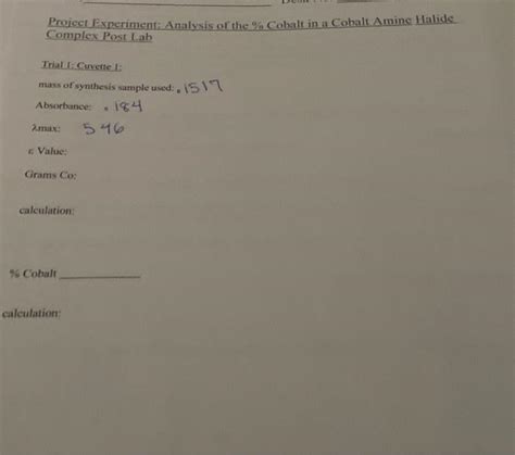Solved Project Experiment Analysis Of The Cobalt In A