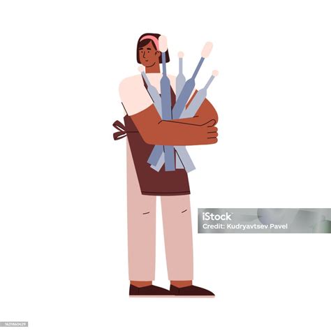 속눈썹 연장을 위한 도구를 들고 앞치마를 두른 여자 흰색 배경에 분리된 평면 벡터 그림 전문 래쉬 메이커 뷰티 살롱 절차 개념입니다 가지 식물 부위에 대한 스톡 벡터 아트