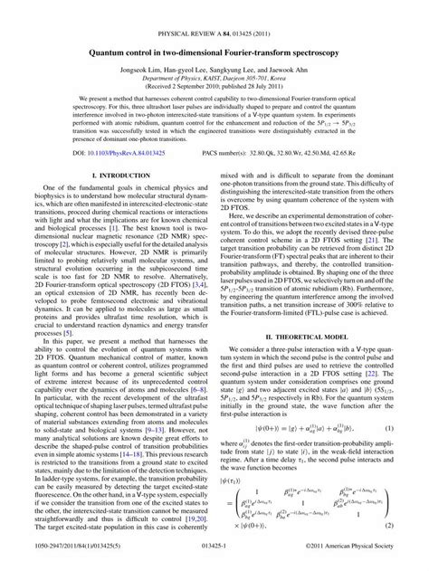Pdf Quantum Control In Two Dimensional Fourier Transform Spectroscopy …uqol Kaist Ac Kr Images