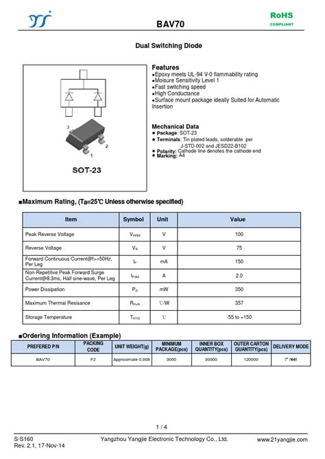 Bav70 Datasheet Diode Equivalent Yangzhou Yangjie