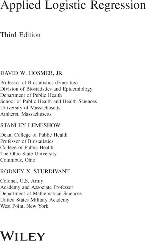 Title Page Applied Logistic Regression 3rd Edition Book