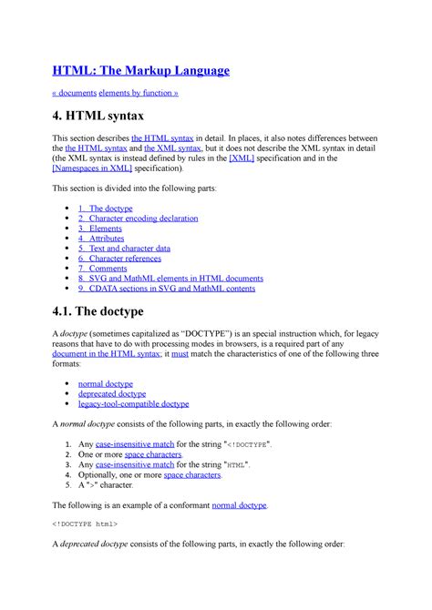 Html Notes 222 Html The Markup Language Documents Elements Function