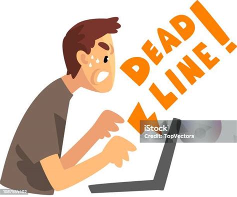 노트북 컴퓨터 흰색 배경에 마감 개념 벡터 일러스트 레이 션에과와 피로 사무실 직원 개념에 대한 스톡 벡터 아트 및 기타 이미지 개념 겁먹은 경영자 Istock