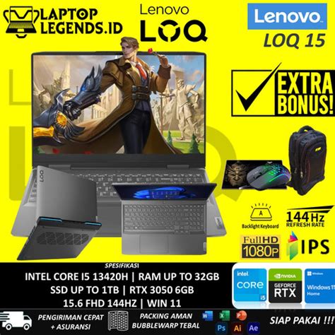 Jual LENOVO LOQ GAMING 15 INTEL CORE I5 13420H 32GB DDR5 1TB SSD RTX3050 6GB FHD 144HZ WINDOWS