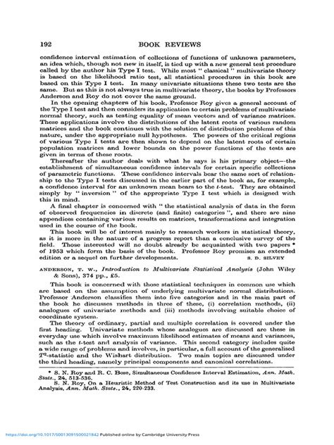 T W Anderson Introduction To Multivariate Statistical Analysis John