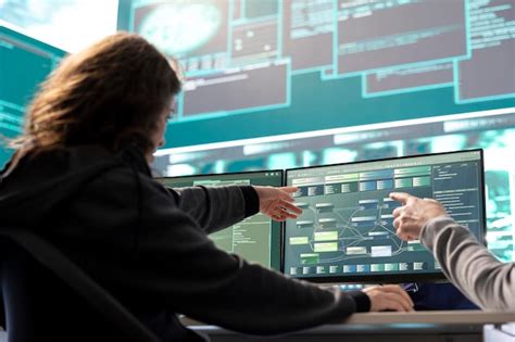 Premium Photo Female Governmental Hacker Examines Data On A Computer