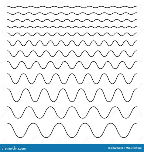 Set Of Wavy Horizontal Lines Vector Design Element Isolated On White