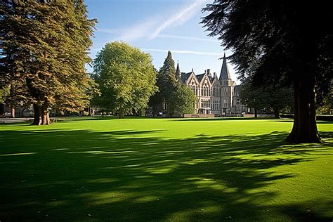 Picturesque Garden In A Lawn With Trees And Flowers Background Picture