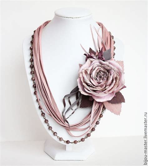 Купить колье ПЫЛЬНАЯ РОЗА 2 розовый пыльная роза грязно розовый роза Тканевое ожерелье