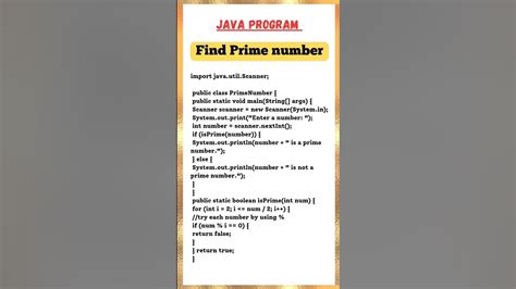 Java Program To Find Prime Number Java Programming Javaprogramming Ytshorts Shorts