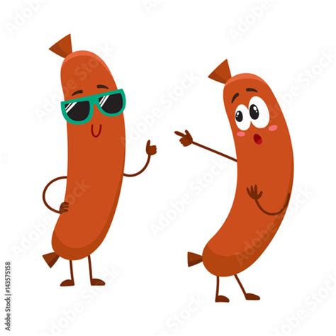 Couple Of Funny Sausage Characters One In Sunglasses Giving Thumb Up