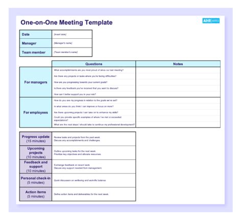 10 One On One Meeting Templates For Productive Meetings Aihr