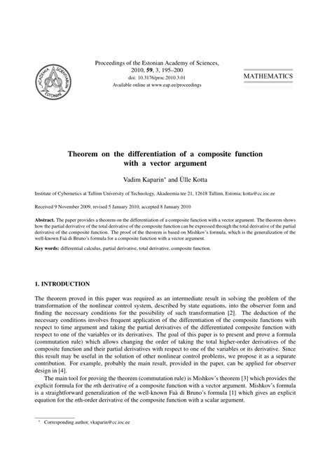 Pdf Theorem On The Differentiation Of A Composite Function With A