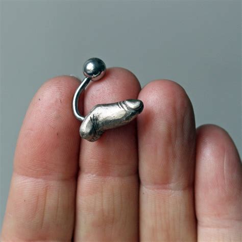 Dick Penis Belly Button Ring In White Bronze Etsy