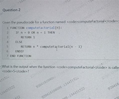 Question 2 Given The Pseudocode For A StudyX