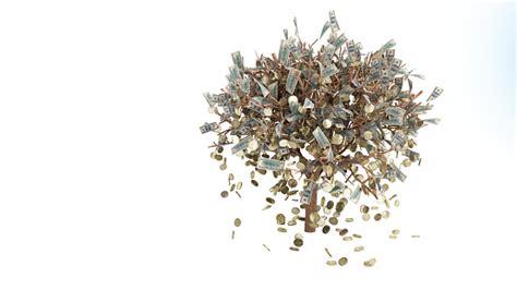 백 달러 지폐와 동전이 흰색 3d에 회색의 밖으로 성장 하는 달러 나무는 그림자를 렌더링 하지 0명에 대한 스톡 사진 및 기타 이미지 Istock