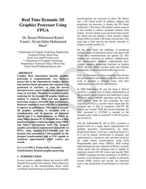 Pdf Real Time Dynamic 3d Graphics Processor Using Fpga