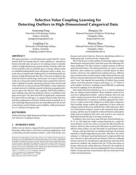 Pdf Selective Value Coupling Learning For Detecting Outliers In High