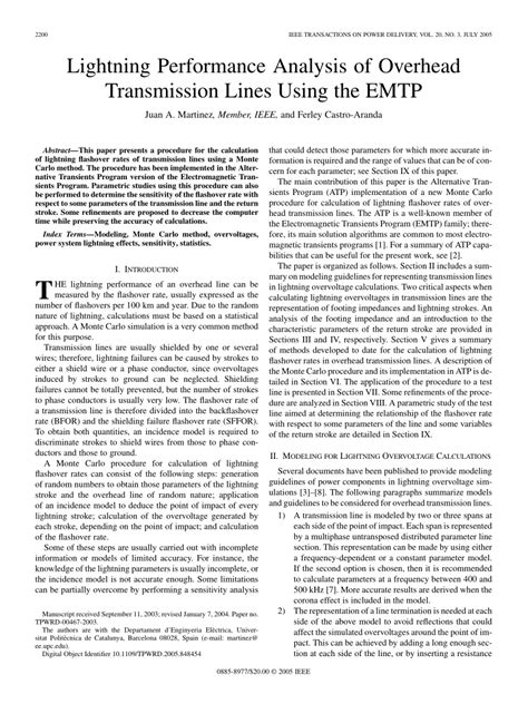 Pdf Lightning Performance Analysis Of Overhead Transmission Lines