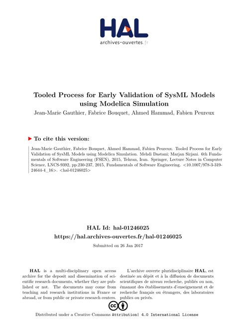 Pdf Tooled Process For Early Validation Of Sysml Models Using
