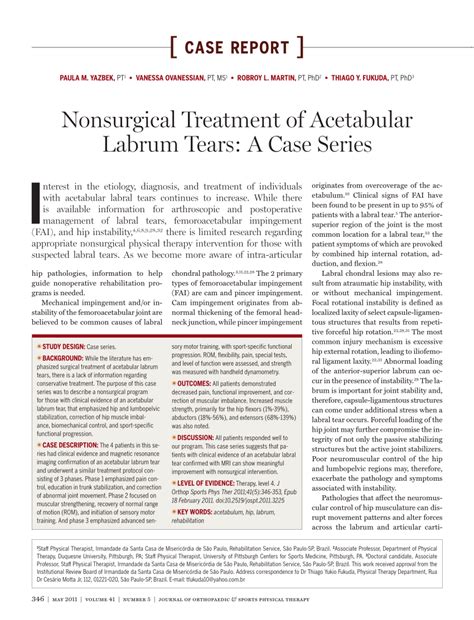 Pdf Nonsurgical Treatment Of Acetabular Labrum Tears A Case Series