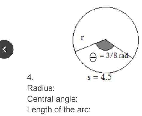 Solved Radius Central Angle Length Of The Arc Math