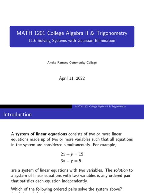 116 Solving Systems With Gaussian Elimination Pdf