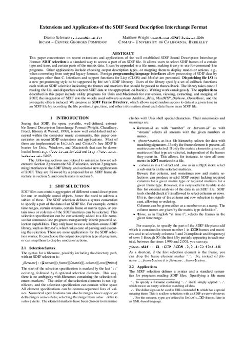 Pdf Extensions And Applications Of The Sdif Sound Description