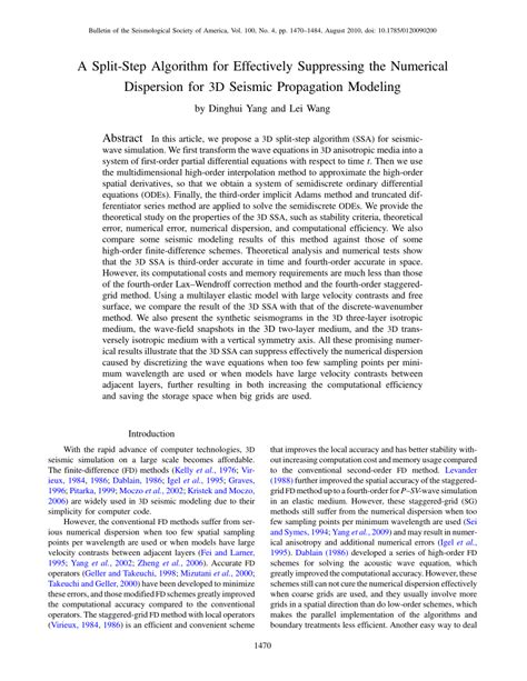Pdf A Split Step Algorithm For Effectively Suppressing The Numerical Dispersion For 3d Seismic