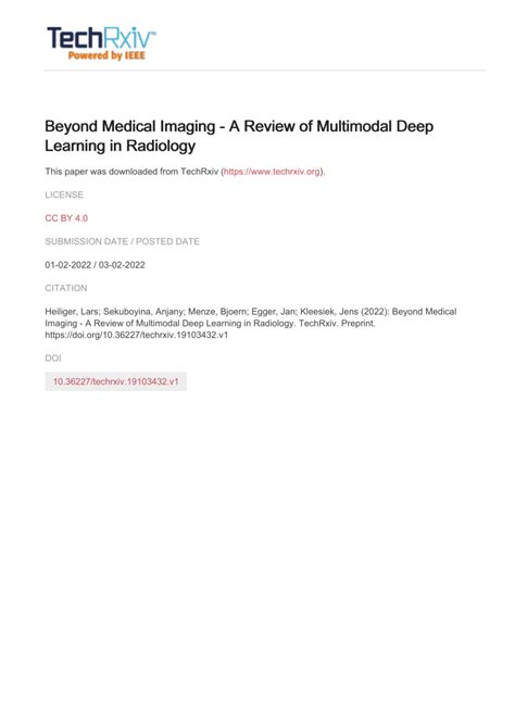 Pdf Beyond Medical Imaging A Review Of Multimodal Deep Learning In Radiology