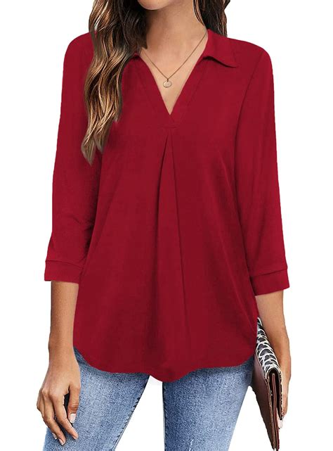Fantaslook Womens Blouses Collared V Neck 34 Sleeve Shirts Business